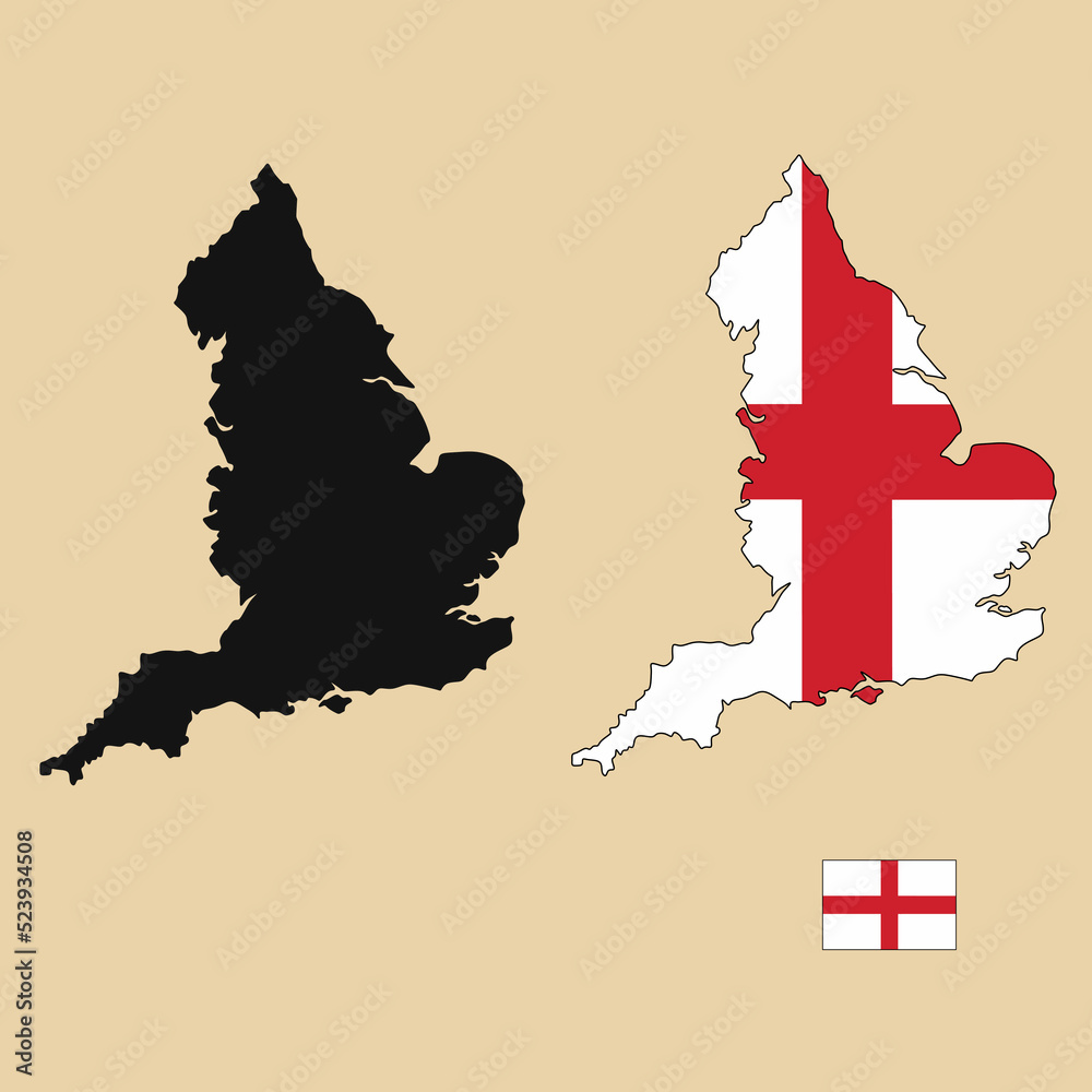 Vector of England country outline map with flag set isolated on plain ...