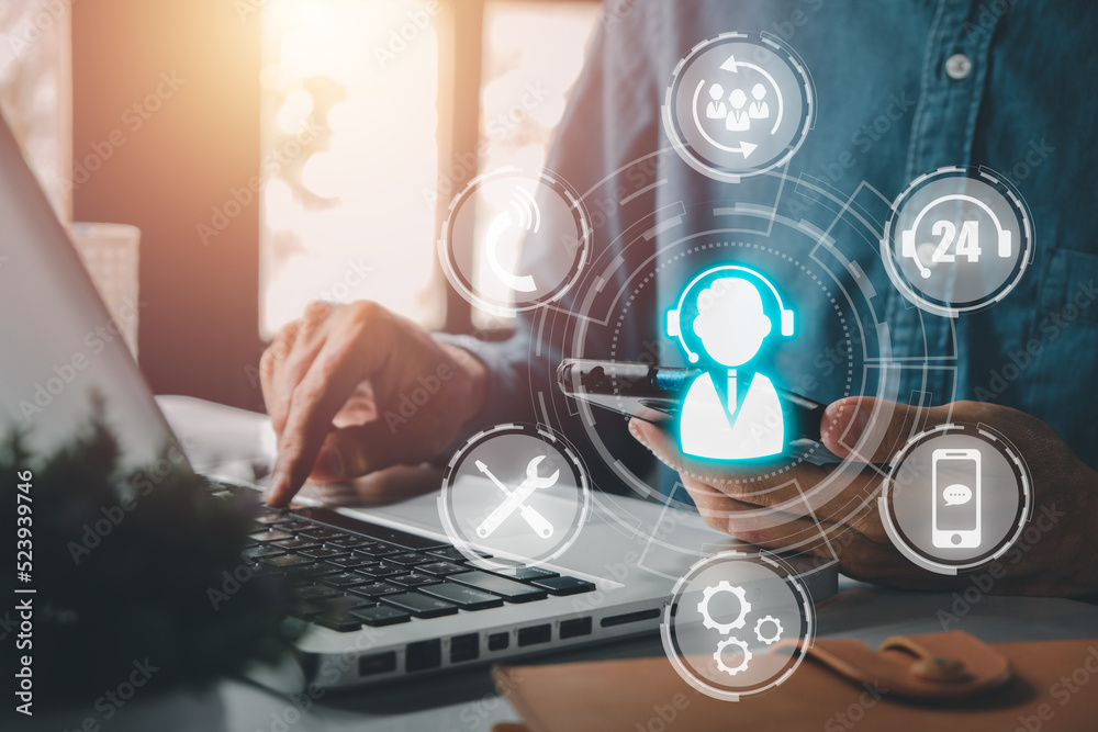 Technical support customer service concept, Person hand using smart ...