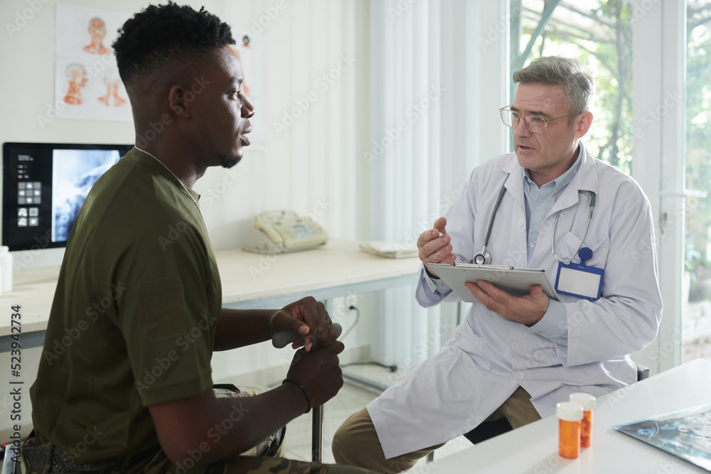 Poster General practitioner asking questions military man and filling ...