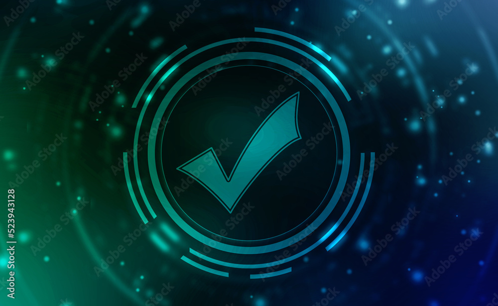 Check mark symbol in digital background, Technology abstract background ...