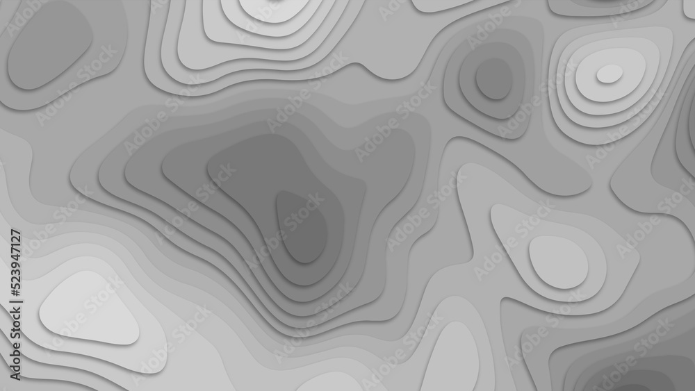 Abstract paper cut style design. Geometric layered curve line grey ...