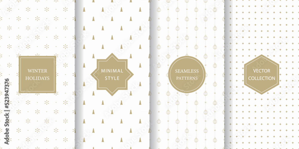 Set of minimalistic seamless patterns for winter holidays. White and ...