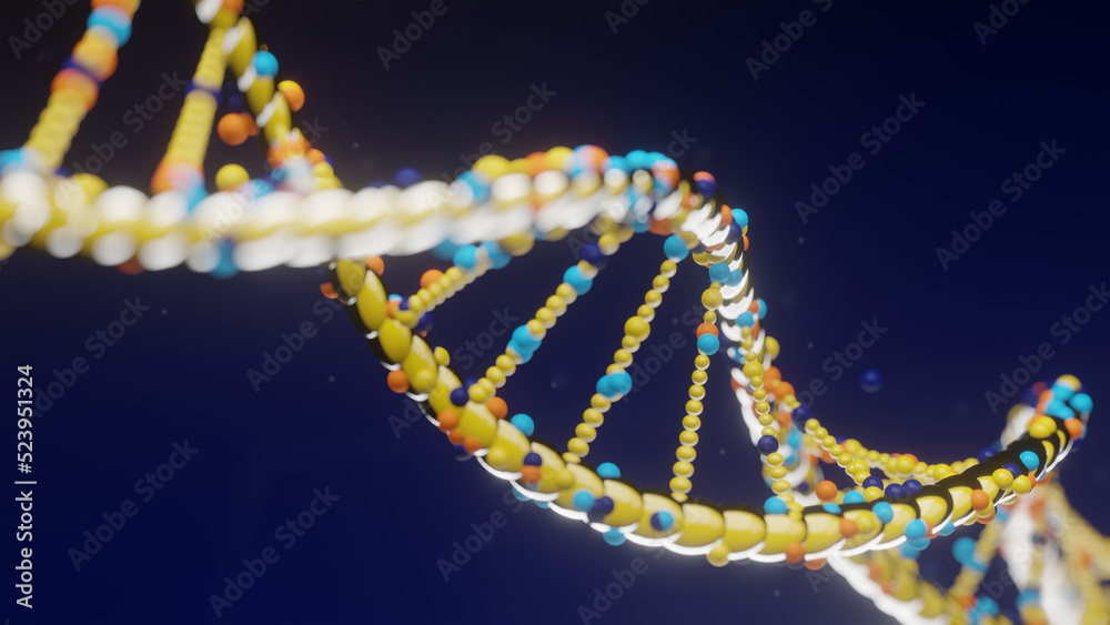 Genetic letters - dramatic 3d image of a dna helix with reflective ...