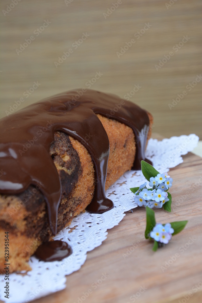 Budin marmolado, vainilla, chocolate, baño chocolate, derretido ...