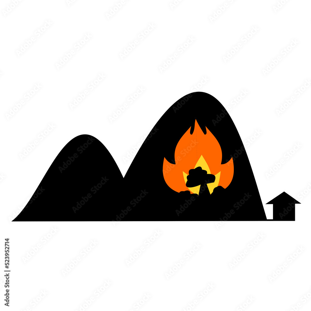 Wildfire on the mountain with a house with clipping path and alpha ...
