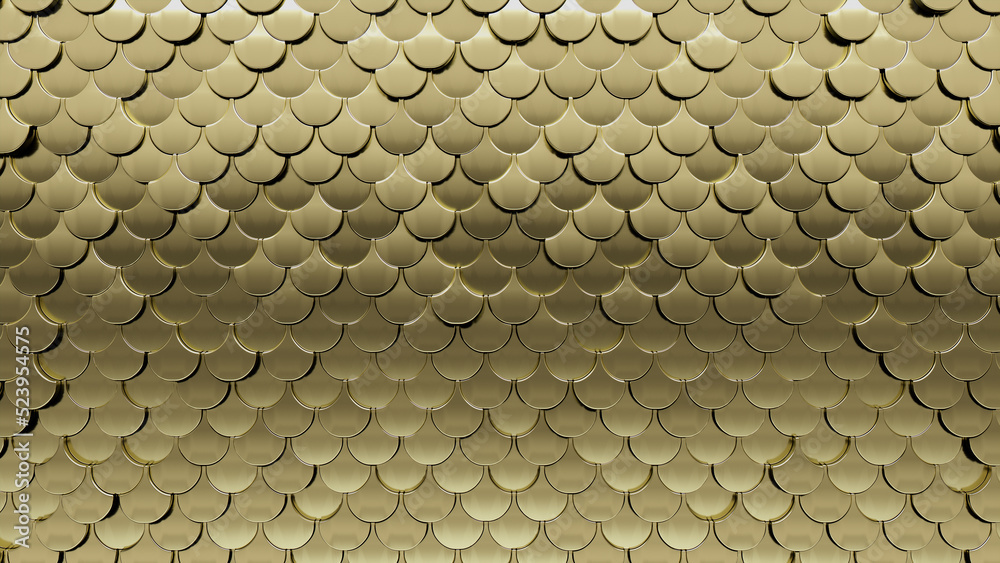 Polished Tiles arranged to create a 3D wall. Gold, Fish Scale ...