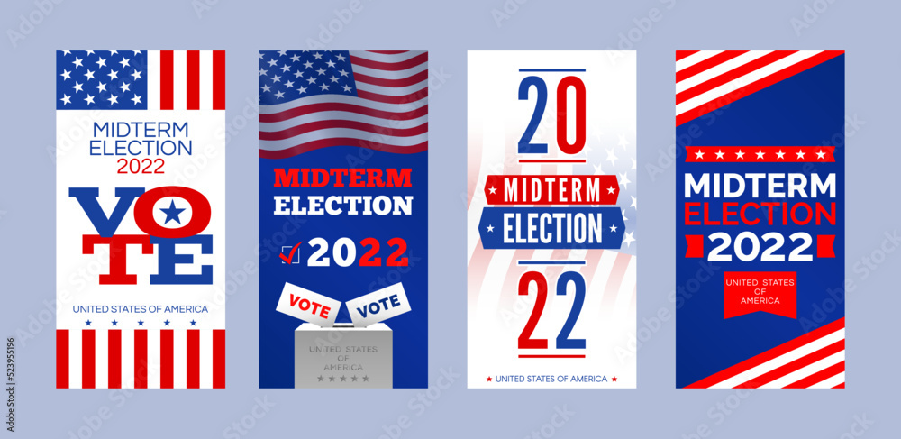 USA midterm election 2022 vertical banners design set vector ...