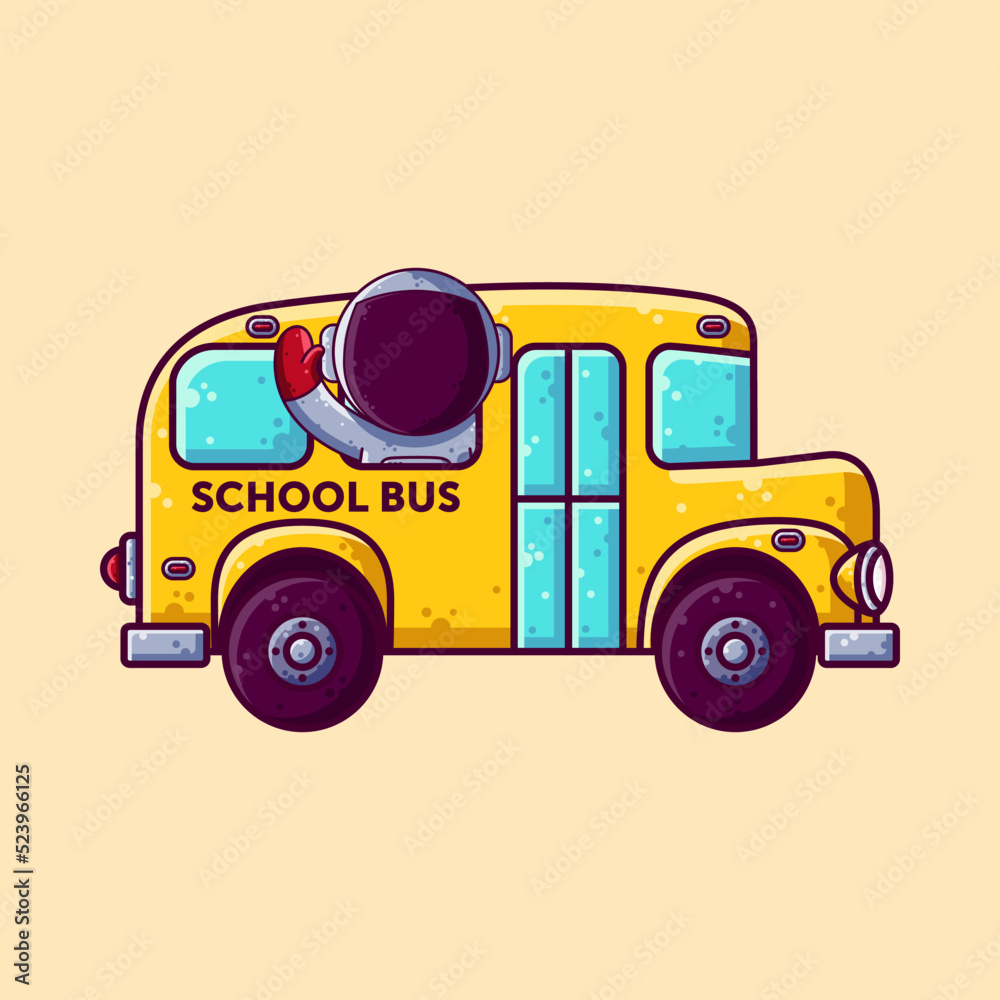 Cute Astronaut School Bus Cartoon Vector Illustration Cartoon Style Icon Or Mascot Character