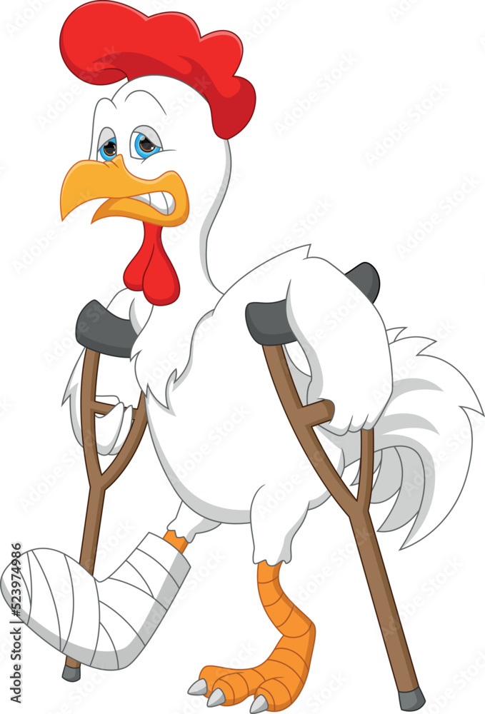 cartoon chicken broken leg and using crutches Stock Vector | Adobe Stock