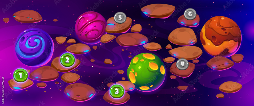 Space game background cartoon ui design. Vector illustration of ...