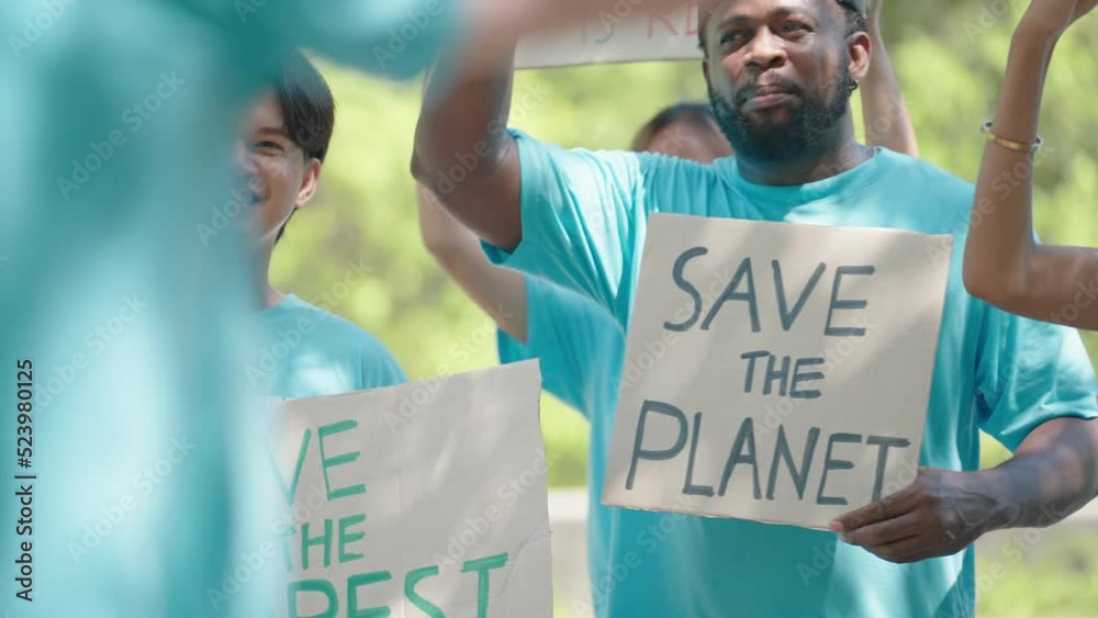 Volunteer group of people from different culture and race fight for ...