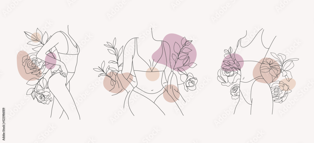Vector set of abstract female figures, woman body illustration with ...