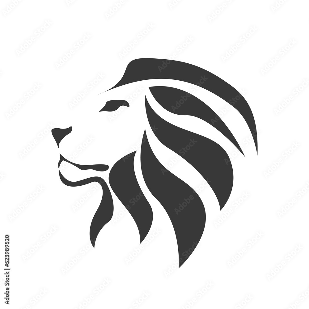 black side view lion head logo on isolated background Stock Vector ...