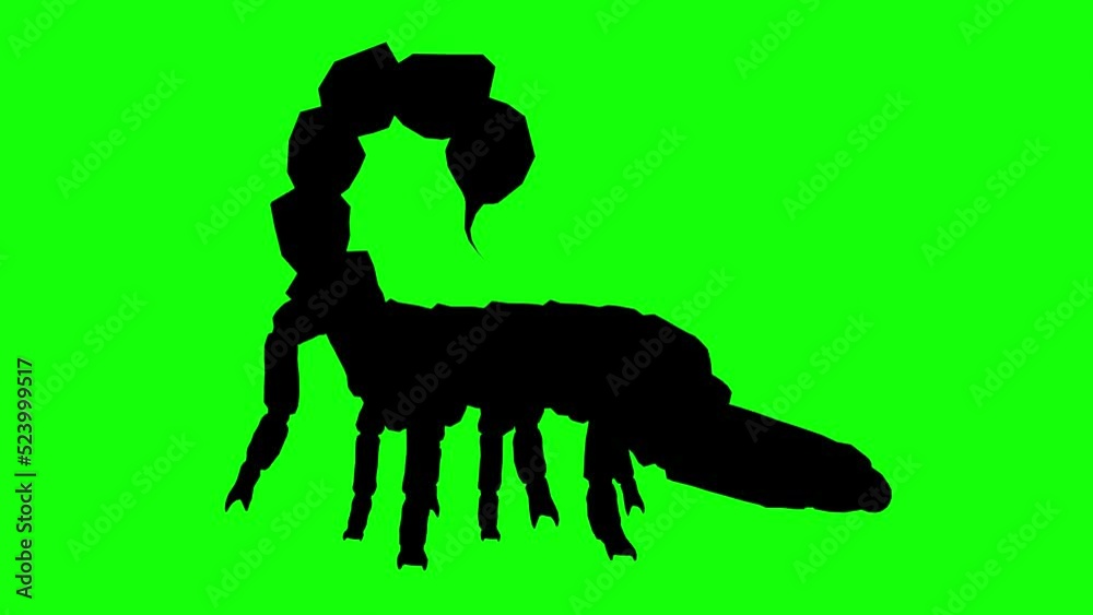 Silhouette of a fantasy creature monster scorpion walking on green ...