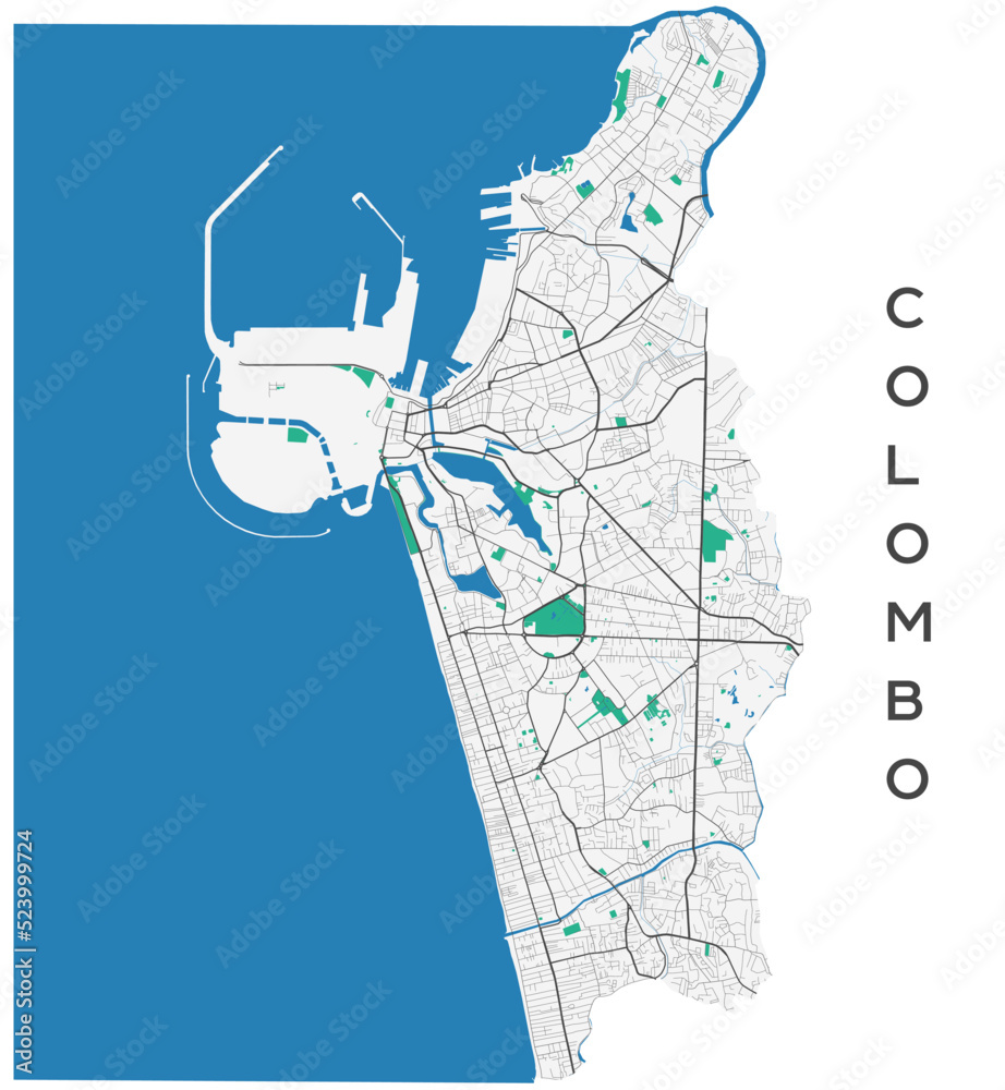 Colombo vector map. Detailed map of Colombo city administrative area ...
