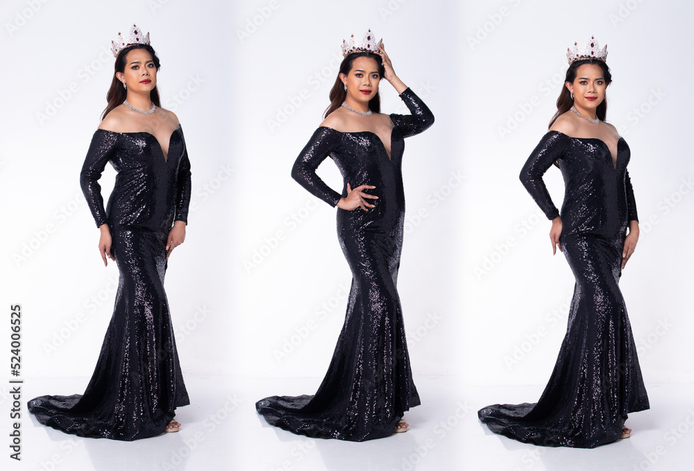 Collage Group full length Figure of 20s Asian Woman Miss beauty pageant ...