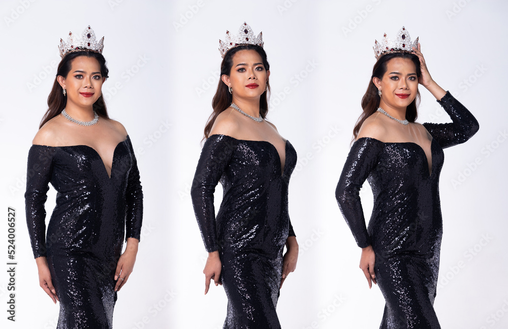 Collage Group half body Figure of 20s Asian Woman Miss beauty pageant ...