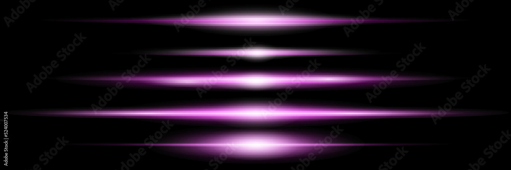 Purple horizontal lens flares pack. Glowing purple, pink light effects ...