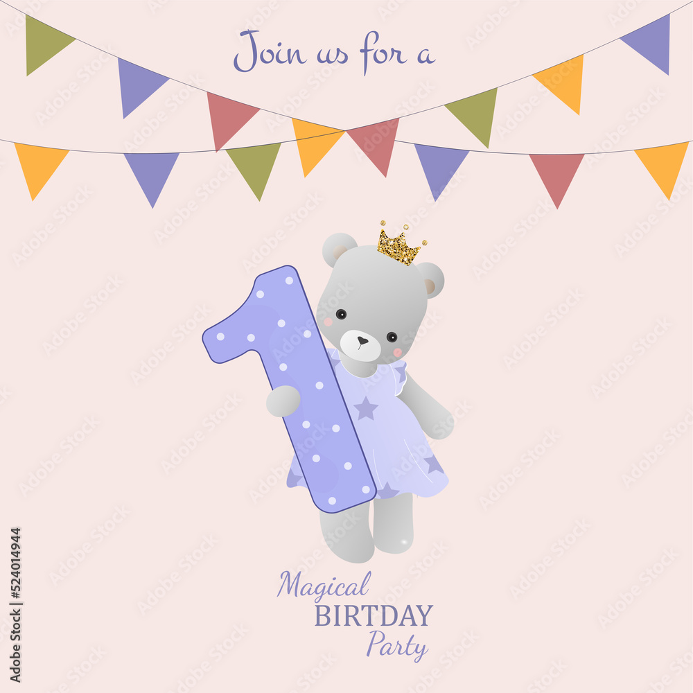cute teddy bear birthday card bear princess congratulations happy ...