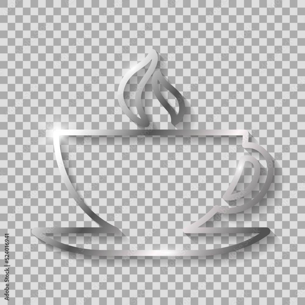 Silver coffee cup frame with shadows and highlights isolated on a ...