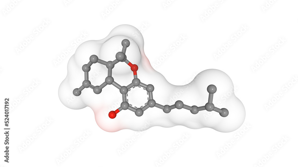 3D rendering of THC (tetrahydrocannabinol, Δ9-tetrahydrocannabinol ...