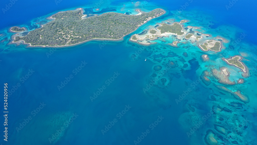 Aerial drone photo of tropical exotic volcanic island complex of ...