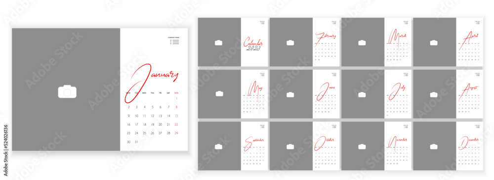 Desktop Monthly Photo Calendar 2023. Simple monthly horizontal photo ...