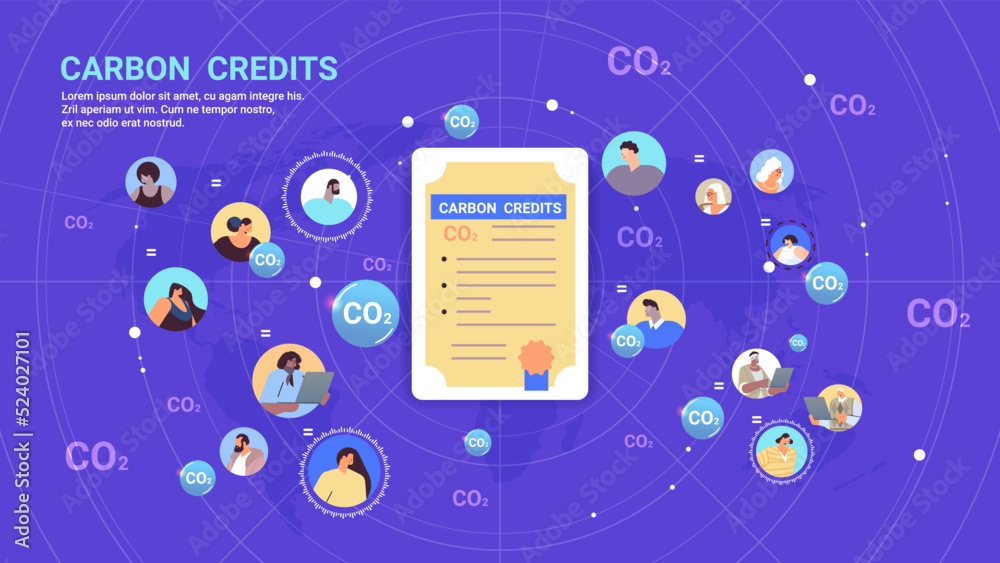 Fototapeta businesspeople with carbon credits certificate document ...