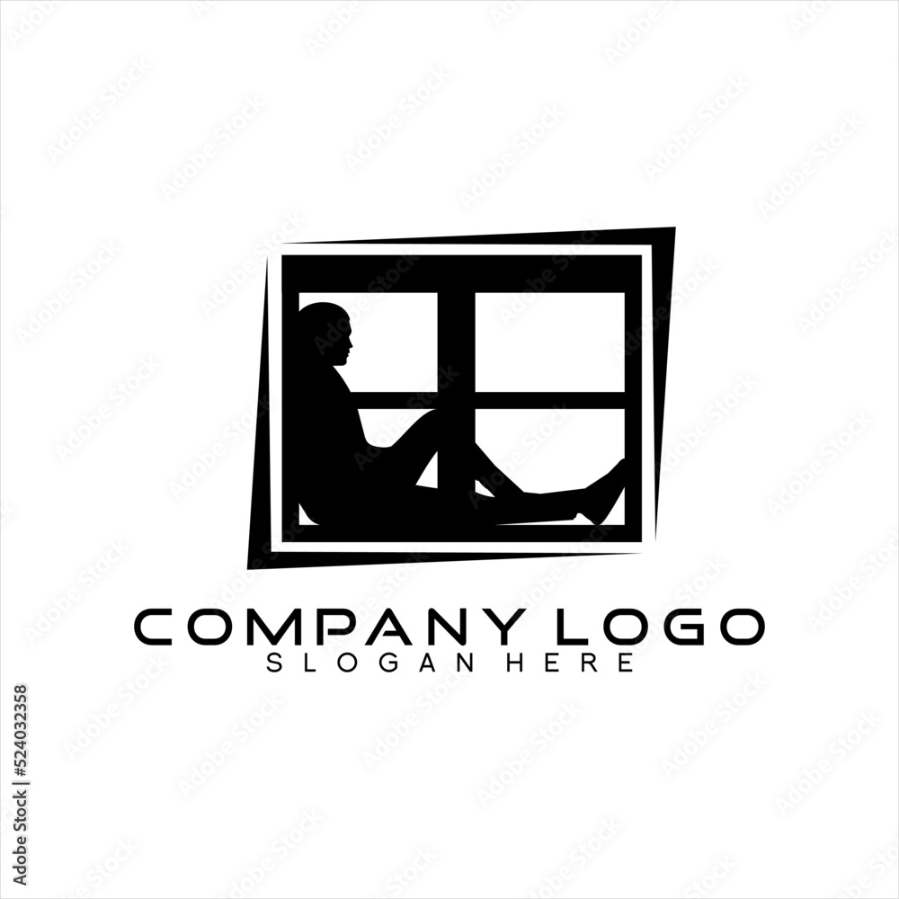 Vector logo design of male people silhouette with window symbol ...