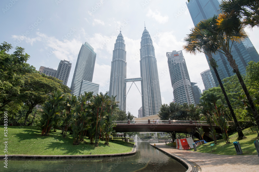 Petronas Twin Towers and KLCC Twin Towers in the city of Kuala Lumpur ...