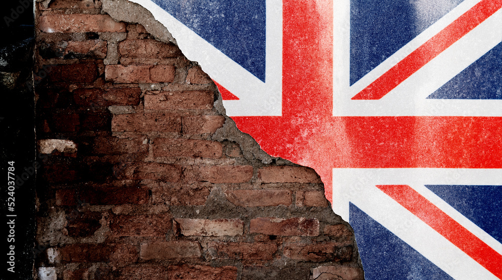 British flag on broken brick wall Stock Photo | Adobe Stock