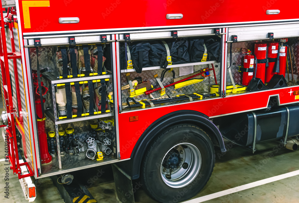 Foto de Compartments with fire-fighting equipment for firefighters. A ...