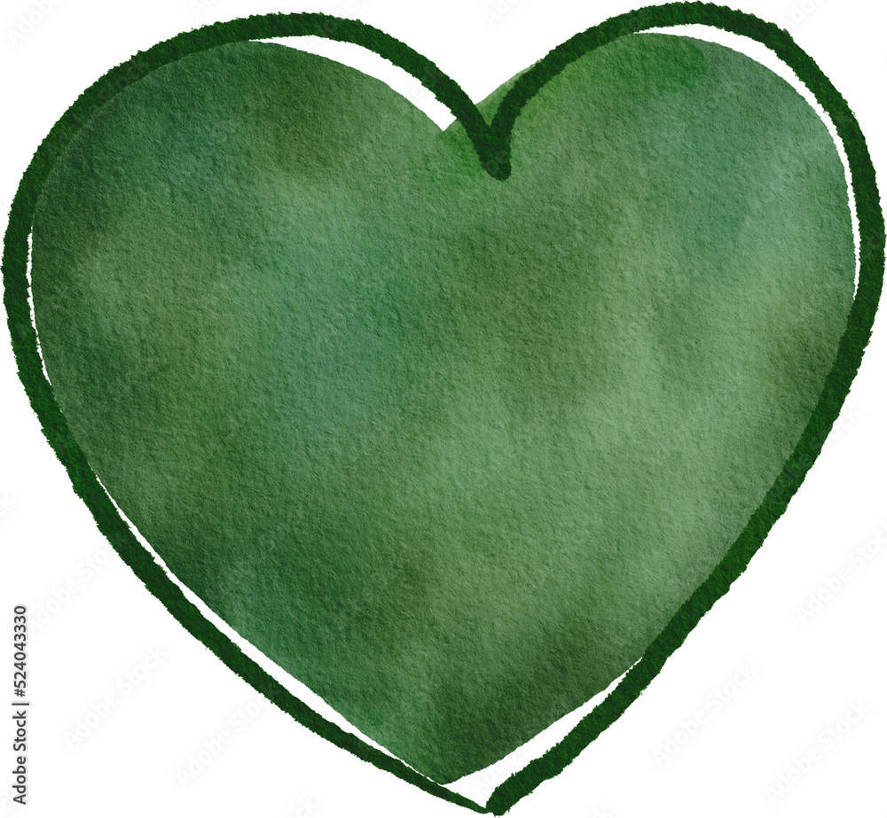 Dark green watercolor heart with outline Stock Illustration | Adobe Stock