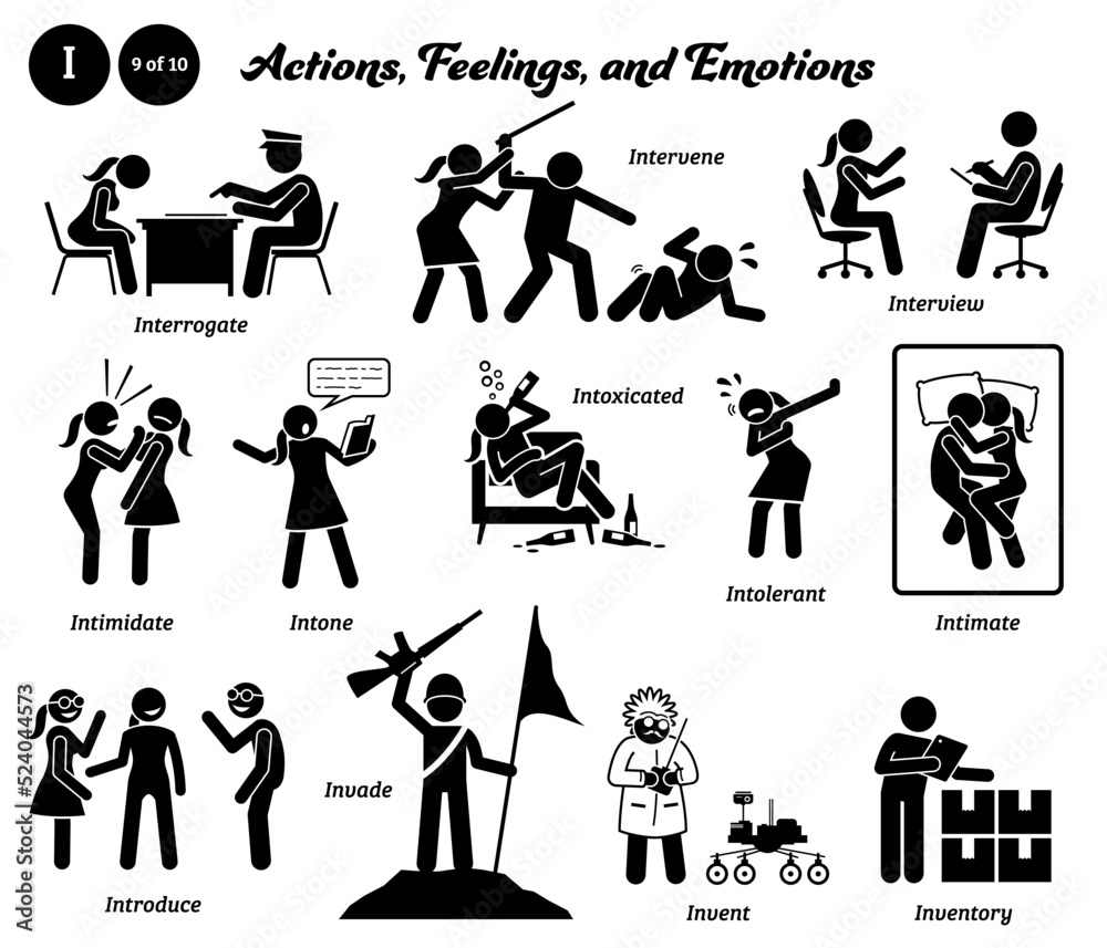 Stick figure human people man action and feelings icons alphabet I ...
