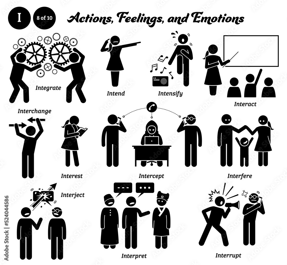 Stick figure human people man action, feelings, and emotions icons ...