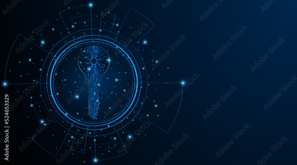 Abstract technology circuit board background with key icon Cyber data ...
