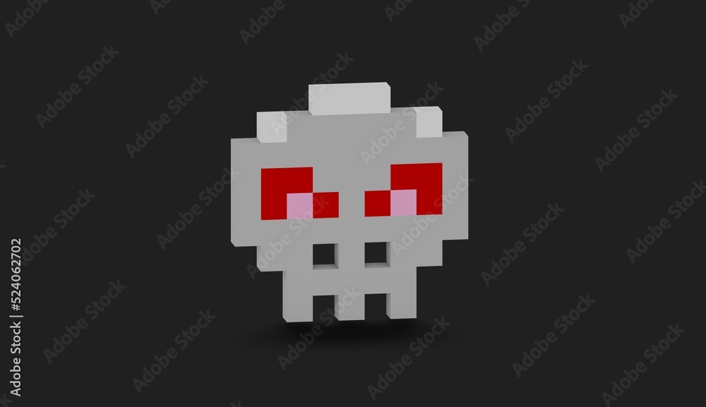 Skull with red eyes. 3D rendered pixel art stylized illustration Stock ...