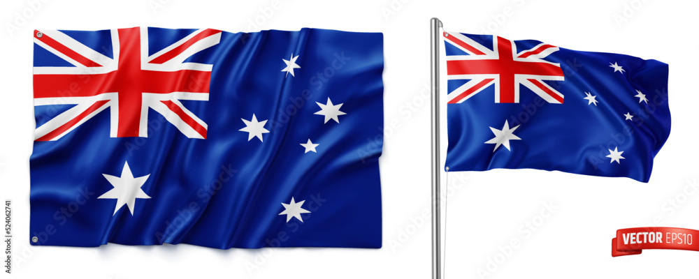 Vector realistic illustration of Australian flags on a white background ...