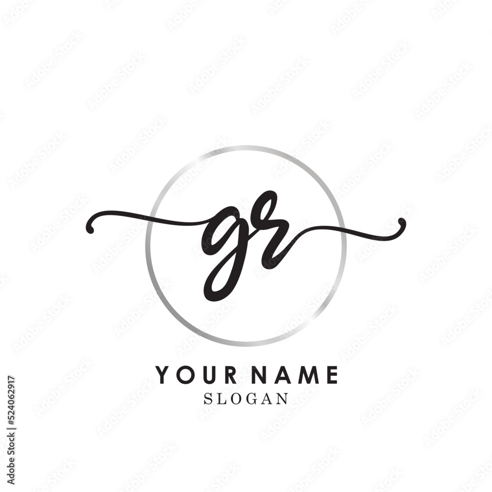GR Handwriting Initial Logo Letter Design Vector Logo With Circle ...