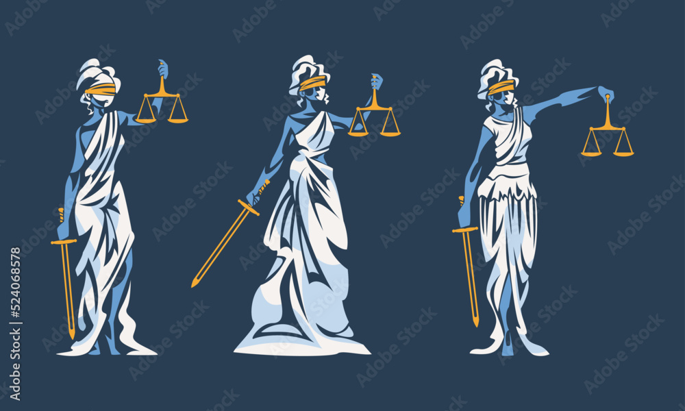 Poster Set of Themis, goddess of order and justic with scales and sword ...
