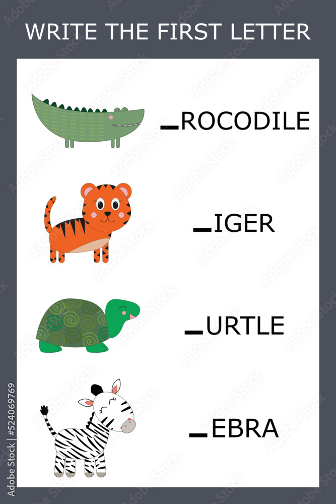 Find the first letter of the word and connect. Educational game for ...