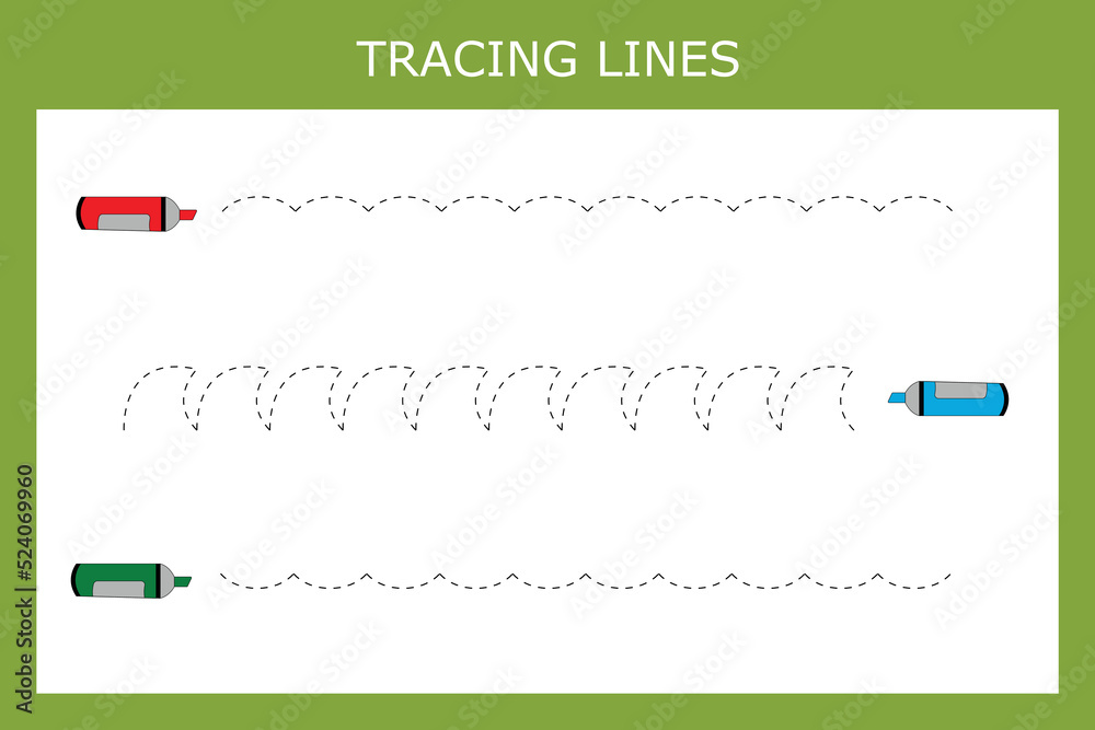 Tracing lines game with colorful markers. Worksheet for preschool kids ...