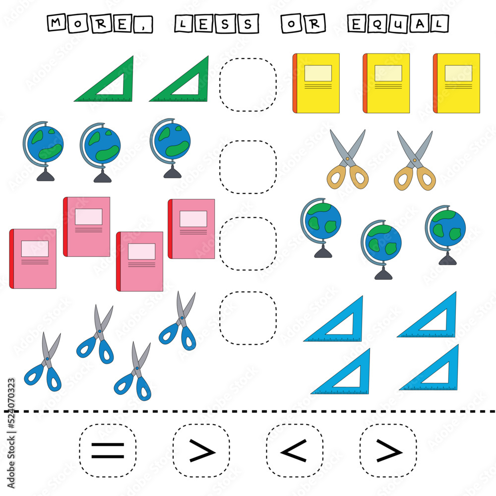 math problem: Greater, less, or equal. Count the number of cartoon ...