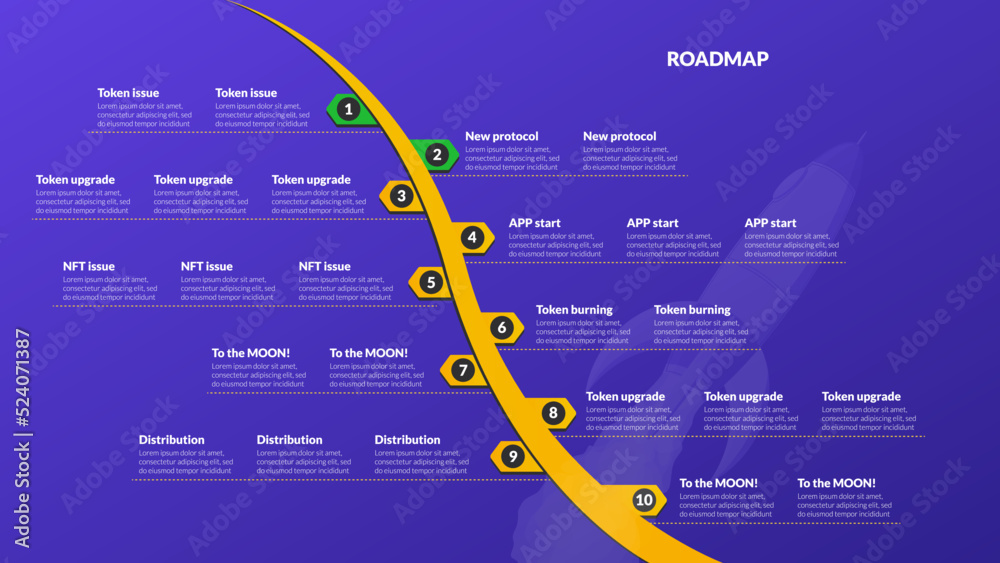 Roadmap with copy space on curved yellow line and space shuttle on blue ...