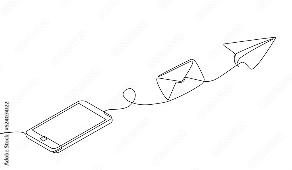 Continuous one line drawing of a chat messages on smartphone ...
