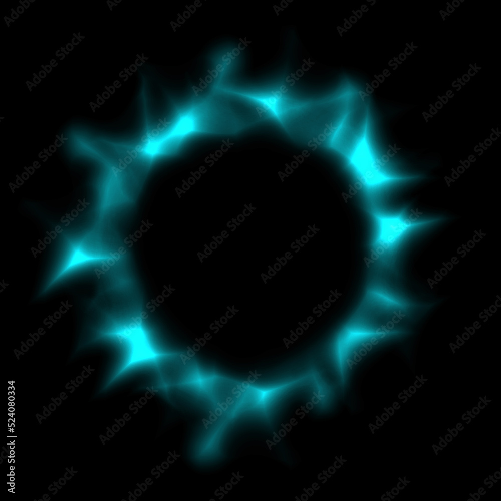 light blue flame effect circle round abstract black background orb ...