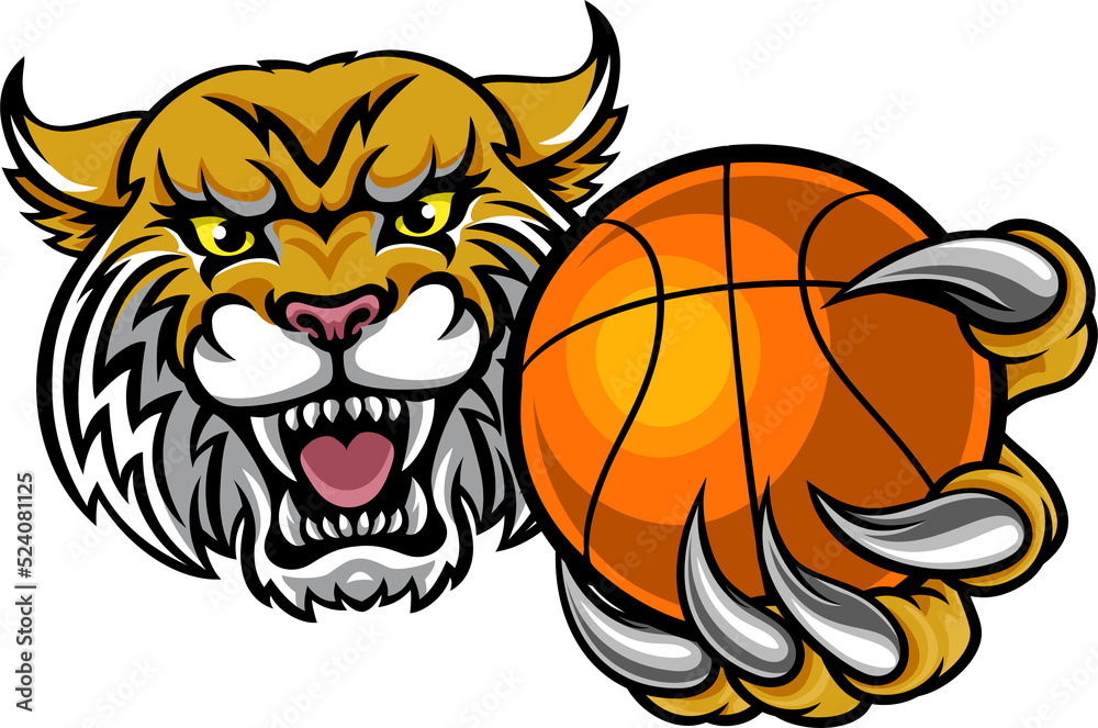 Wildcat Holding Basketball Ball Mascot Stock Illustration | Adobe Stock