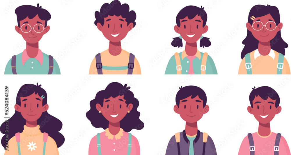 Set of children's portraits. Set of smiling faces of african american ...