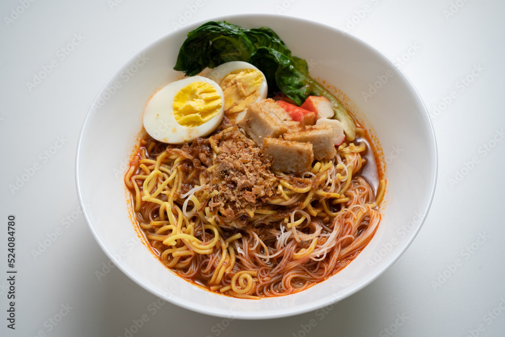 Spicy prawn noodle, “Hokkien Mee” (Hokkien) or “Har Mee” (Cantonese) in ...