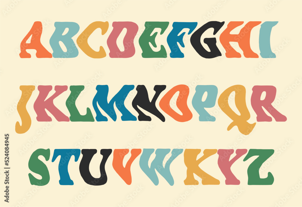 A funky, 1960s psychedelic boho style funky floating groovy typeface ...